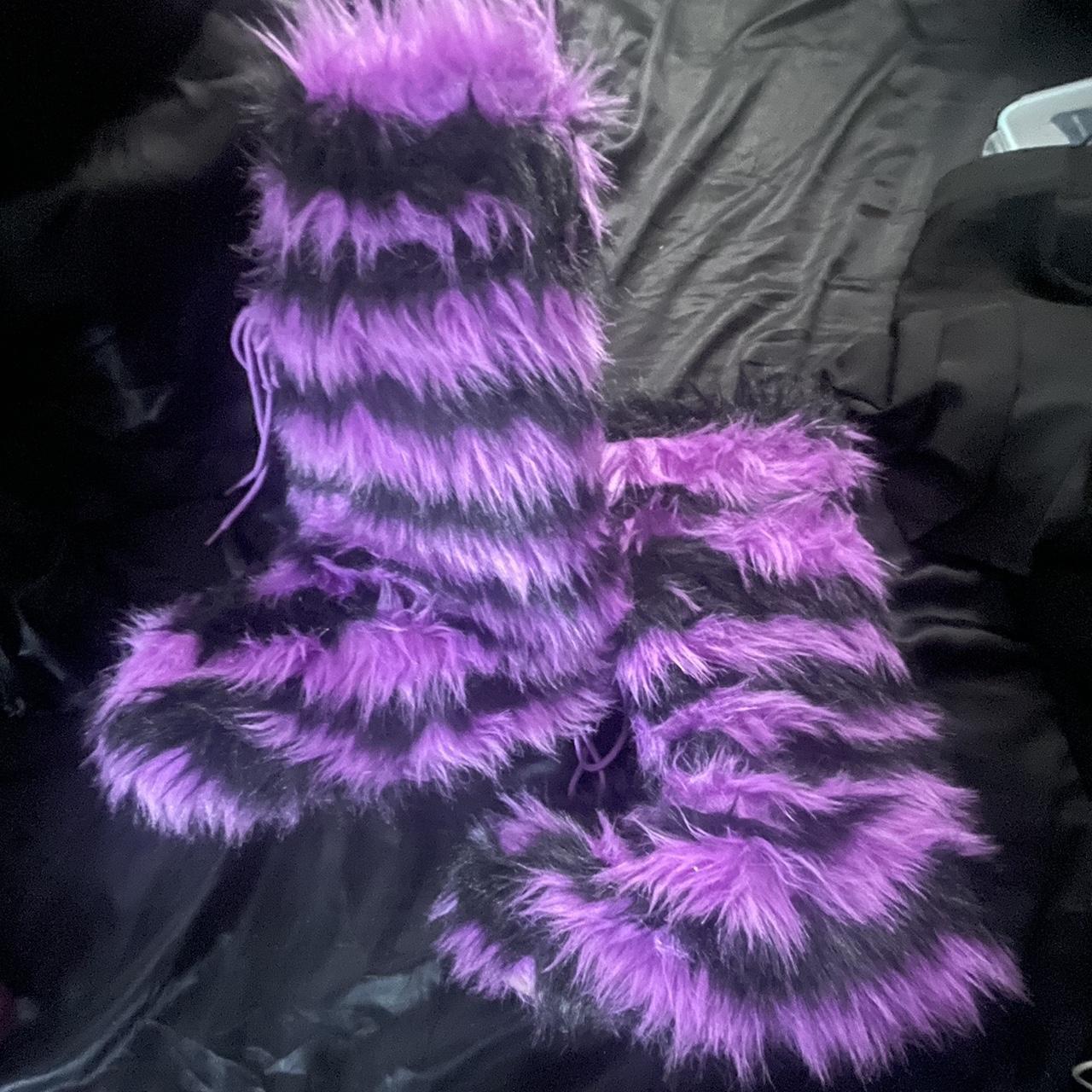Fluffy black and purple moon boots , size uk6,... | Depop