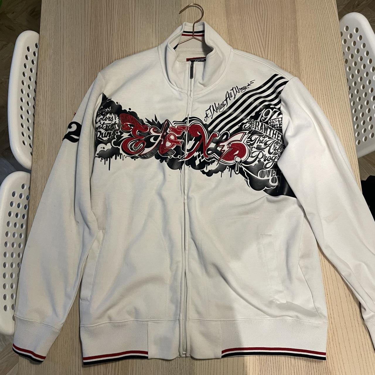 White and red Ecko Unltd. zip-up jacket Sick... - Depop