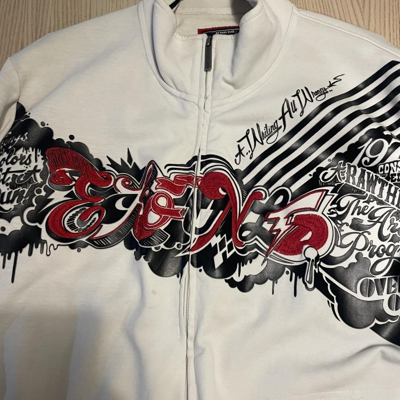 White and red Ecko Unltd. zip-up jacket Sick... - Depop