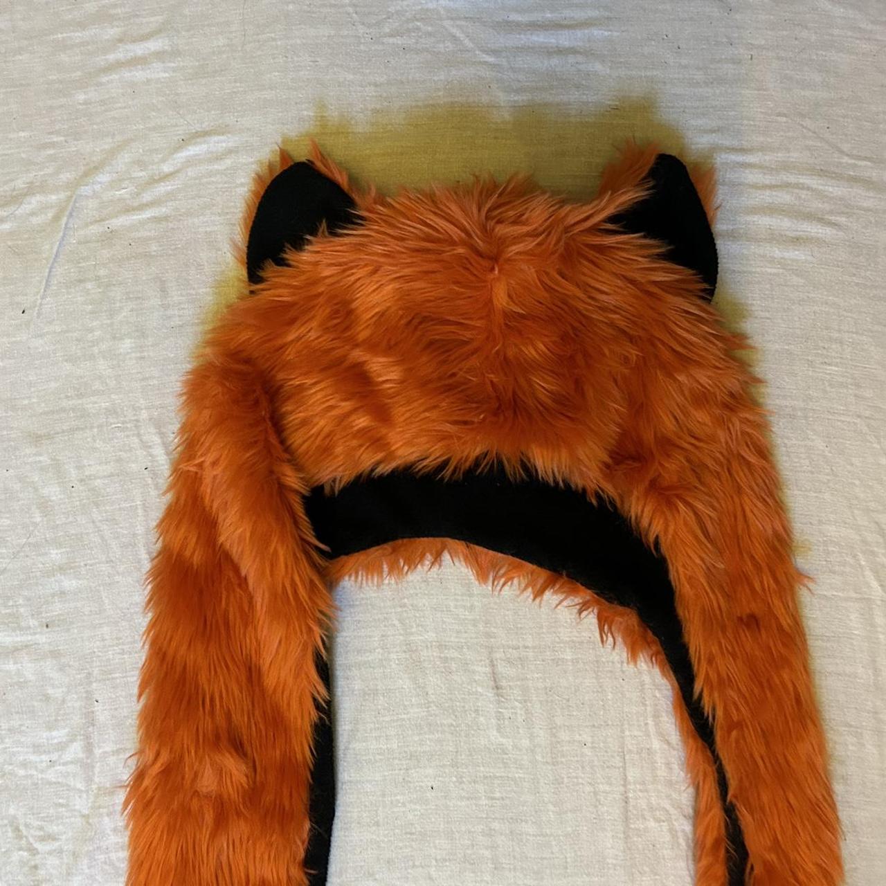 fluffy fox hat little ears, paw prints, has pockets... - Depop