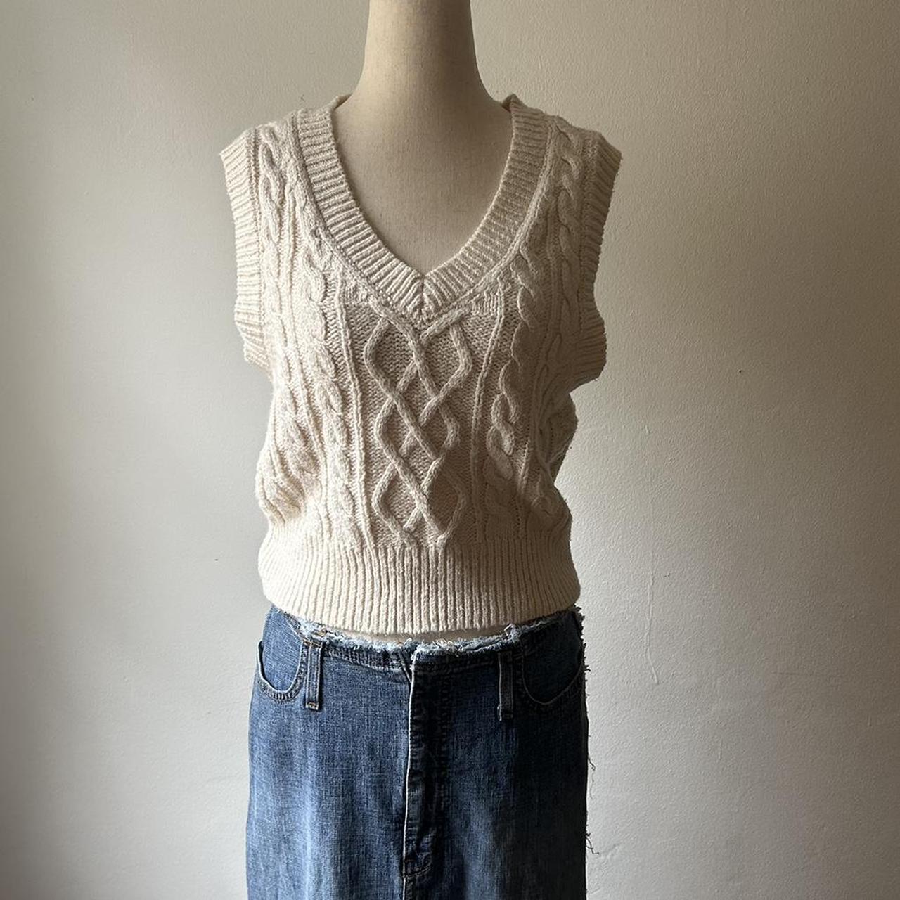 Cream colored cable knit sweater vest Cottage... - Depop