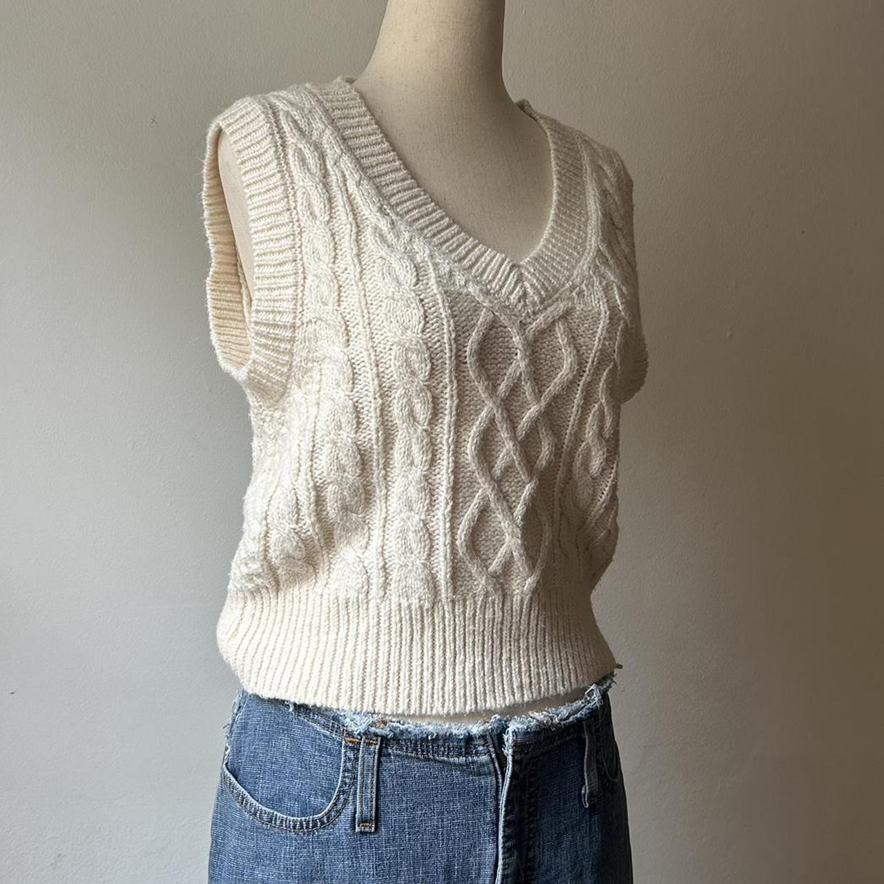 Cream colored cable knit sweater vest Cottage... - Depop