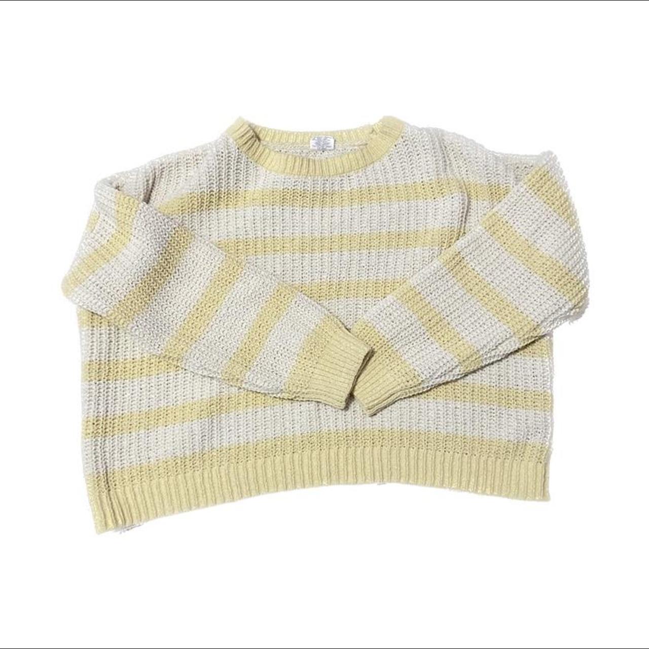 full tilt yellow knit striped sweater, worn a few... - Depop