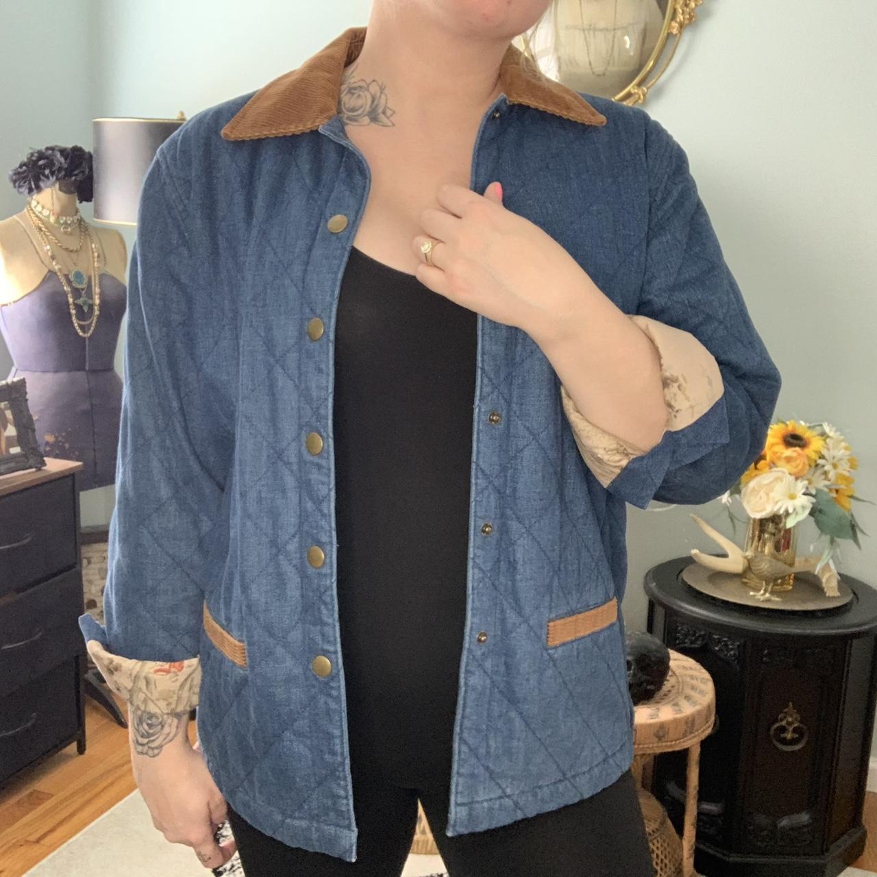 Talbots quilted soft denim blue colored coat with... - Depop