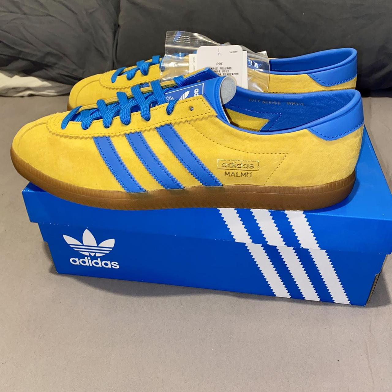 Adidas Originals Men's Yellow and Blue Trainers | Depop