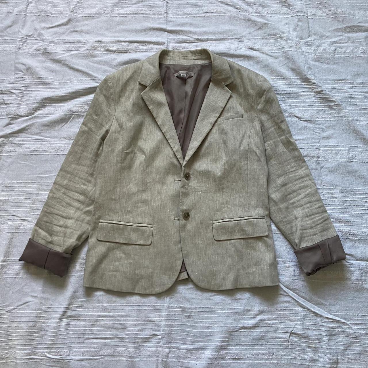 Linen look lined cream blazer jacket from gap Cream... - Depop