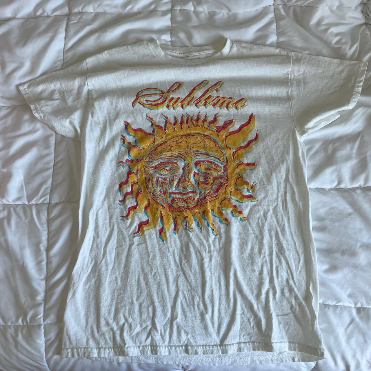 White and yellow Sublime graphic tee shirt #skater... | Depop