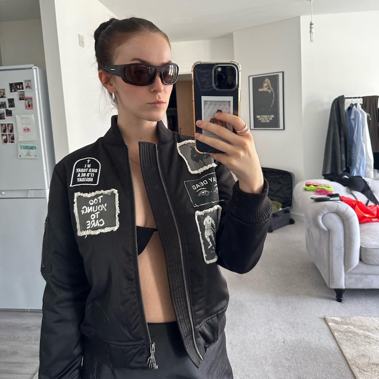 Black patchwork Drop Dead bomber jacket in petite.... - Depop