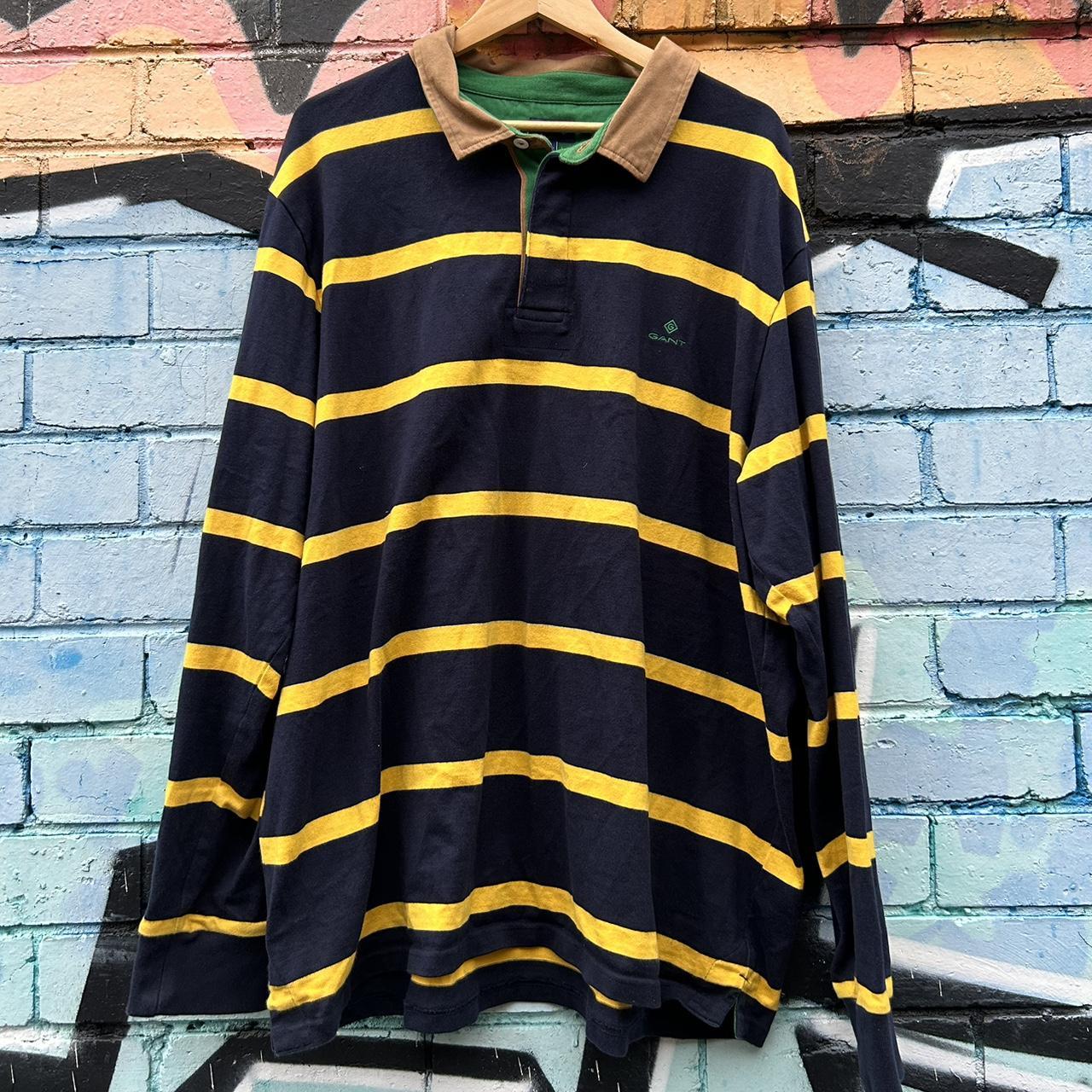 GANT striped rugby polo - long sleeve - navy blue... - Depop