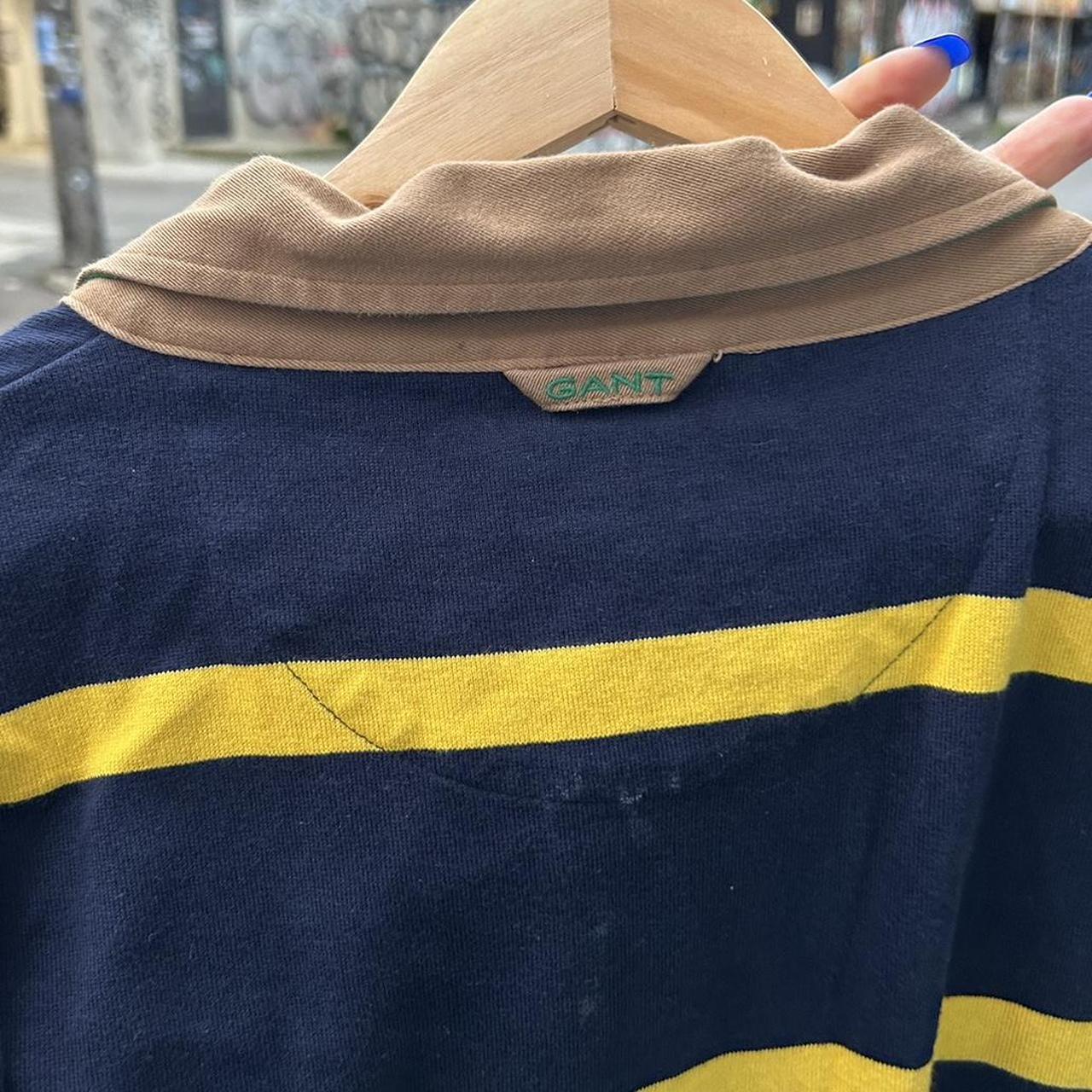 GANT striped rugby polo - long sleeve - navy blue... - Depop