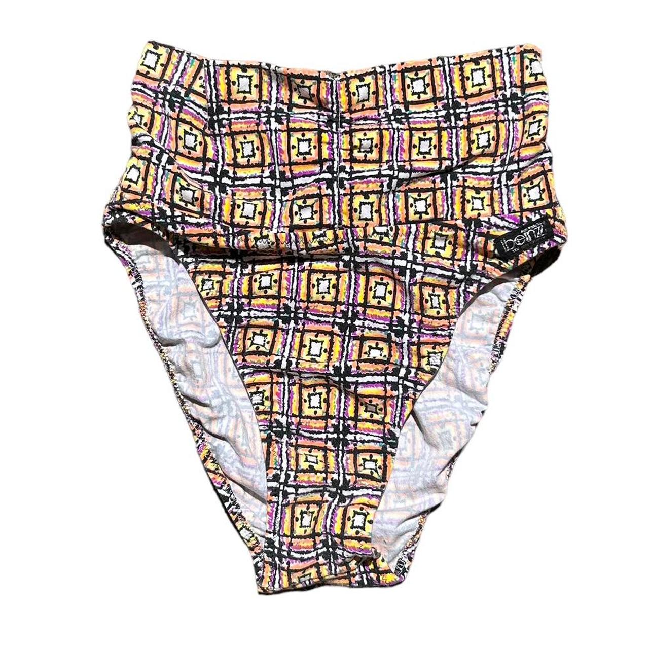 80s vintage ultra high waist funky print bather... - Depop