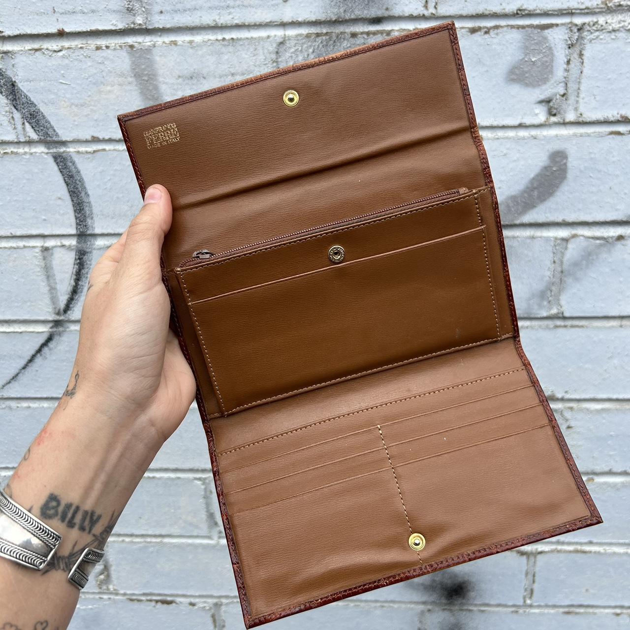 RETRO BROWN LEATHER WALLET RECTANGLE LARGE FERRE... | Depop