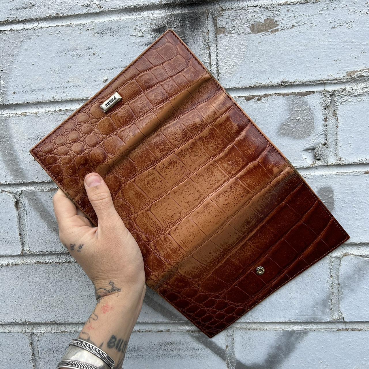 RETRO BROWN LEATHER WALLET RECTANGLE LARGE FERRE... | Depop