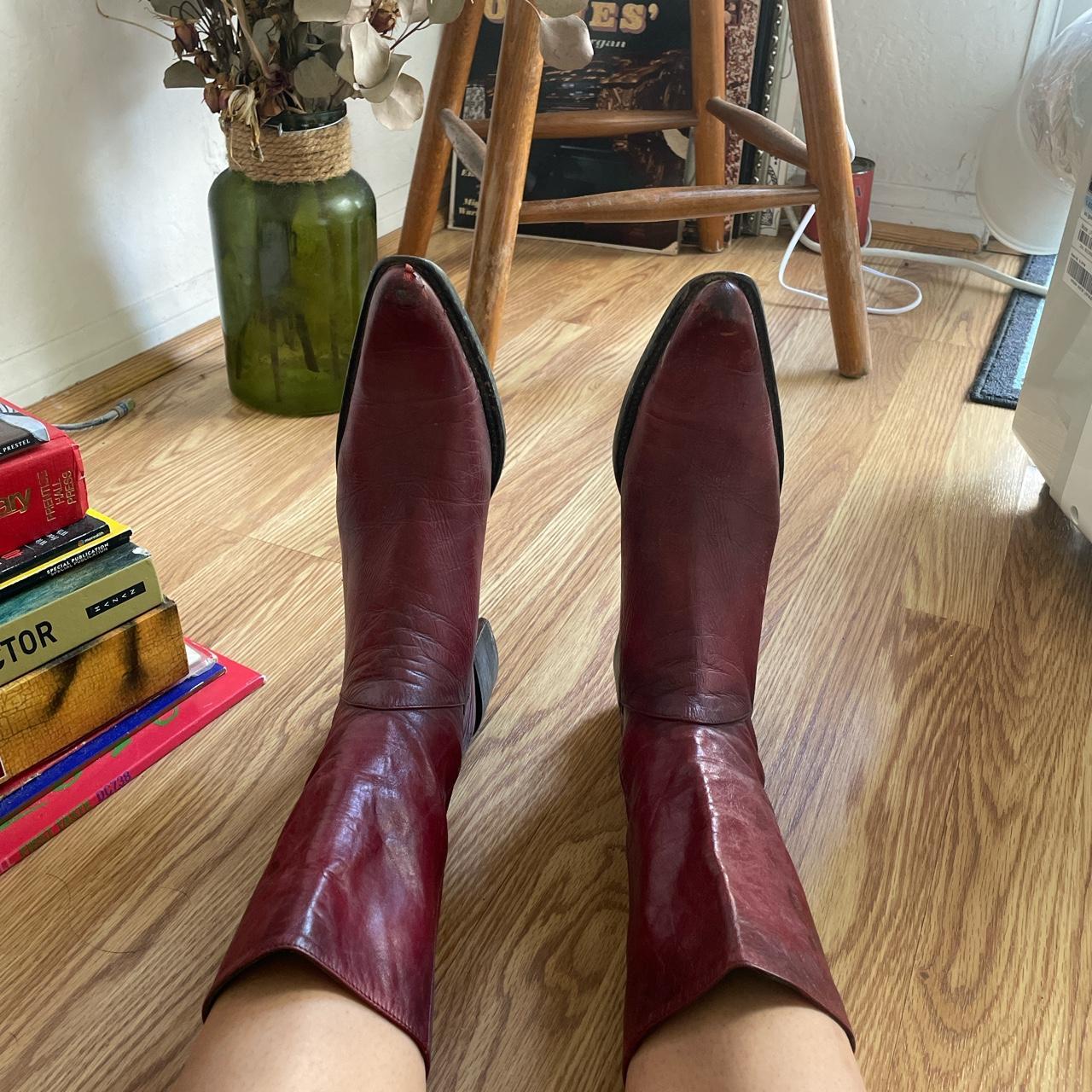 the perfect leather pointy red boots repop… so sad... - Depop