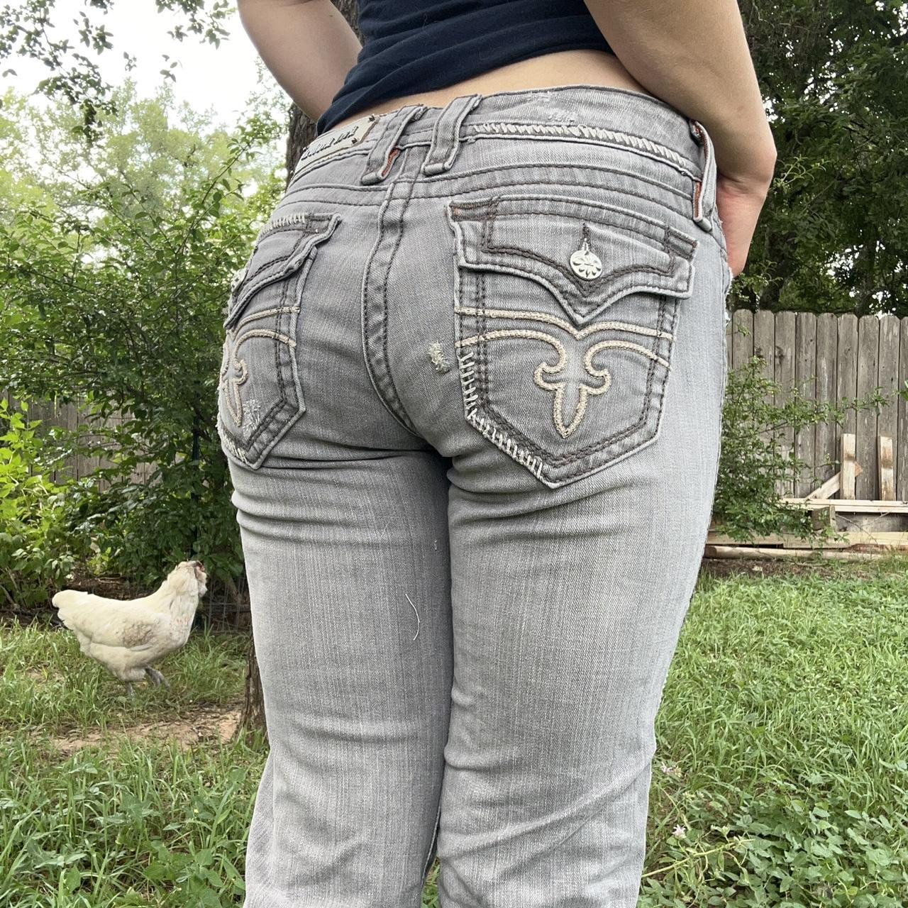 Gray Rock Revival Low Waisted Skinny Jeans (Celine... - Depop