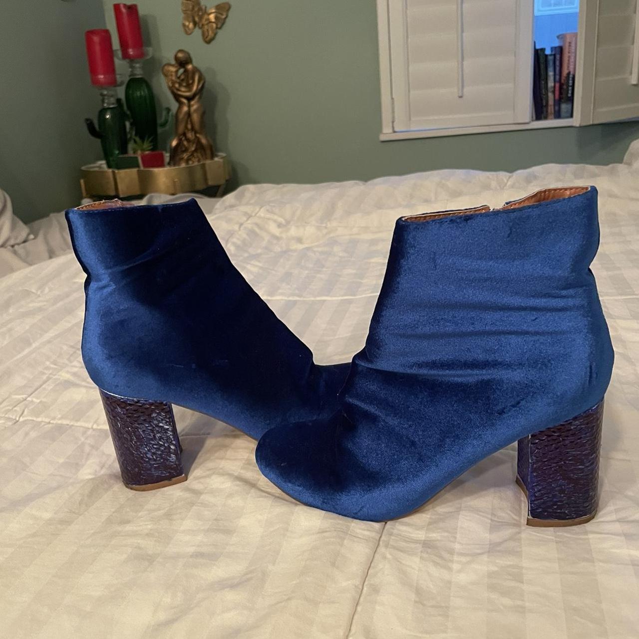 Funky royal blue velour booties. Never worn - Depop