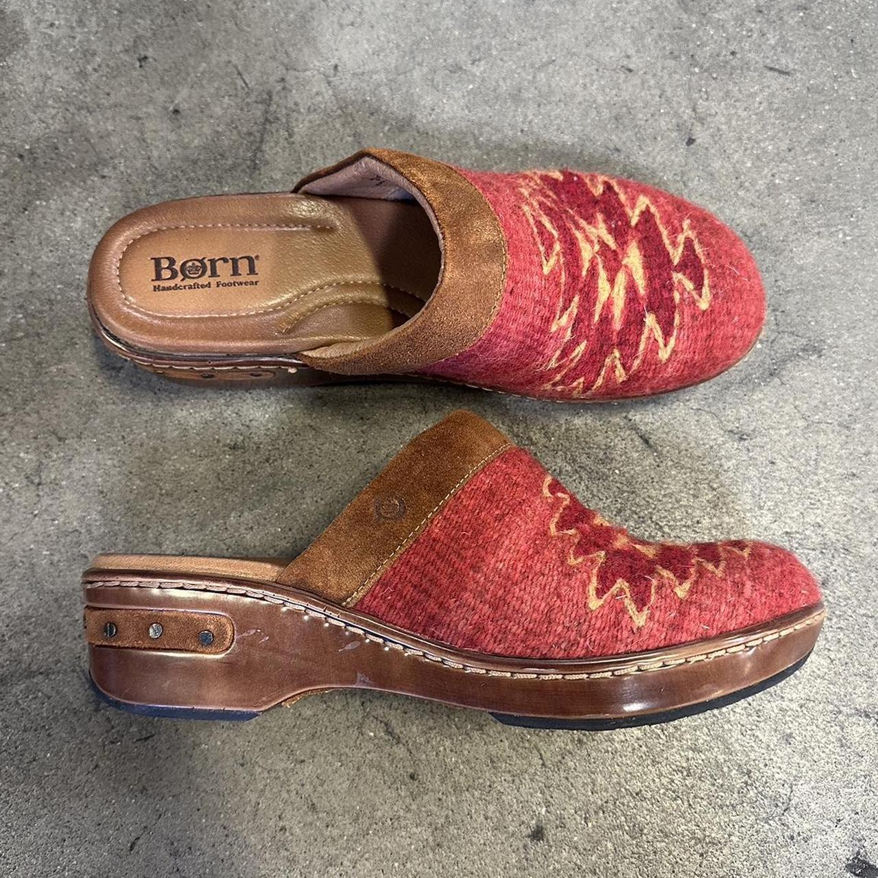 Born handcrafted leather and fabric clogs, size... - Depop