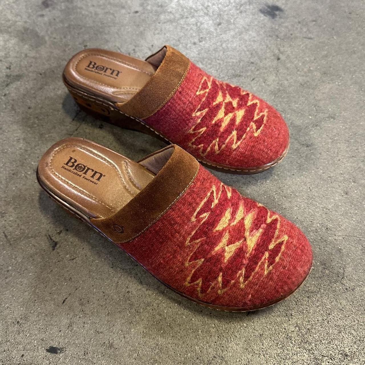 Born handcrafted leather and fabric clogs, size... - Depop