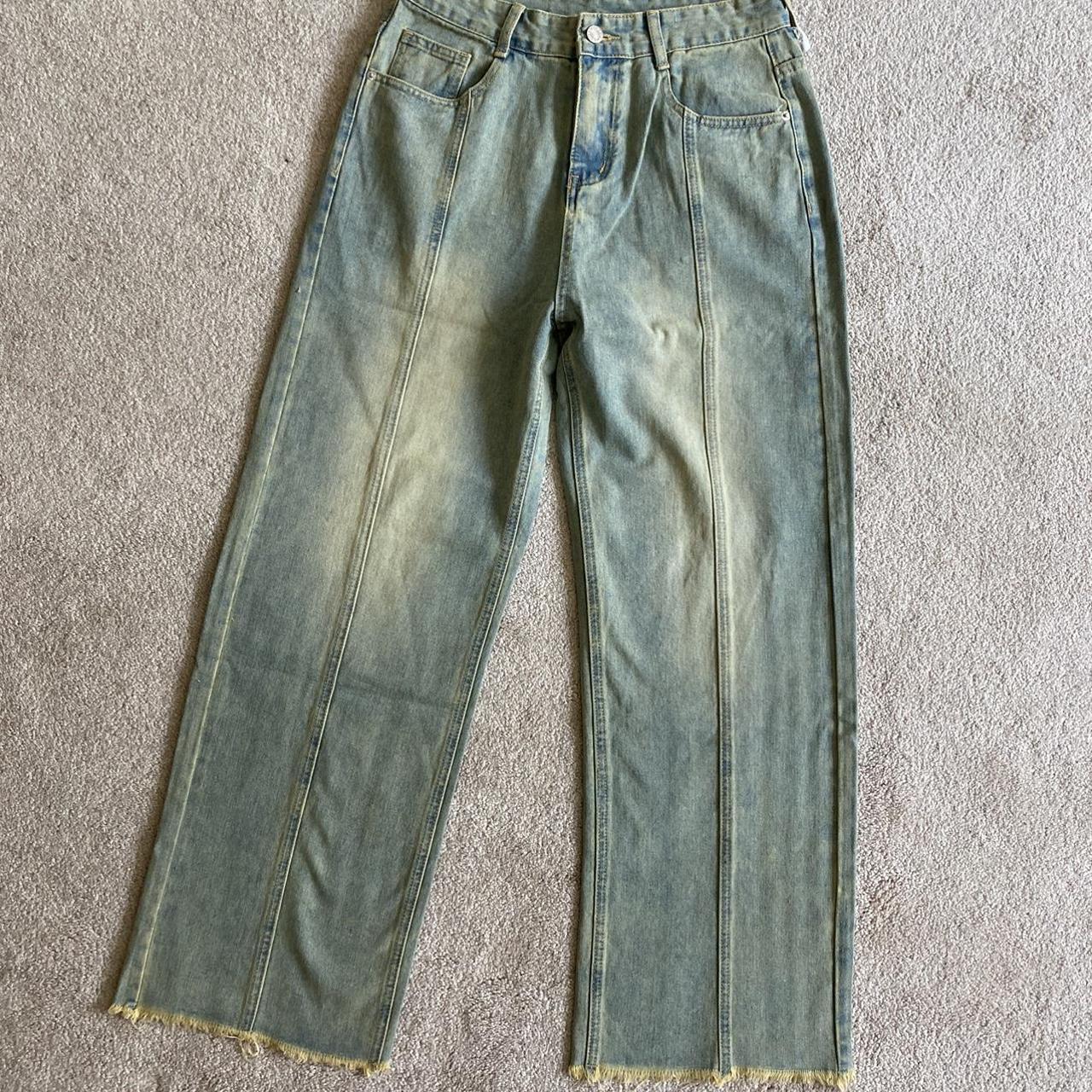 blue/yellow wash flare jeans Brand new never worn !... - Depop