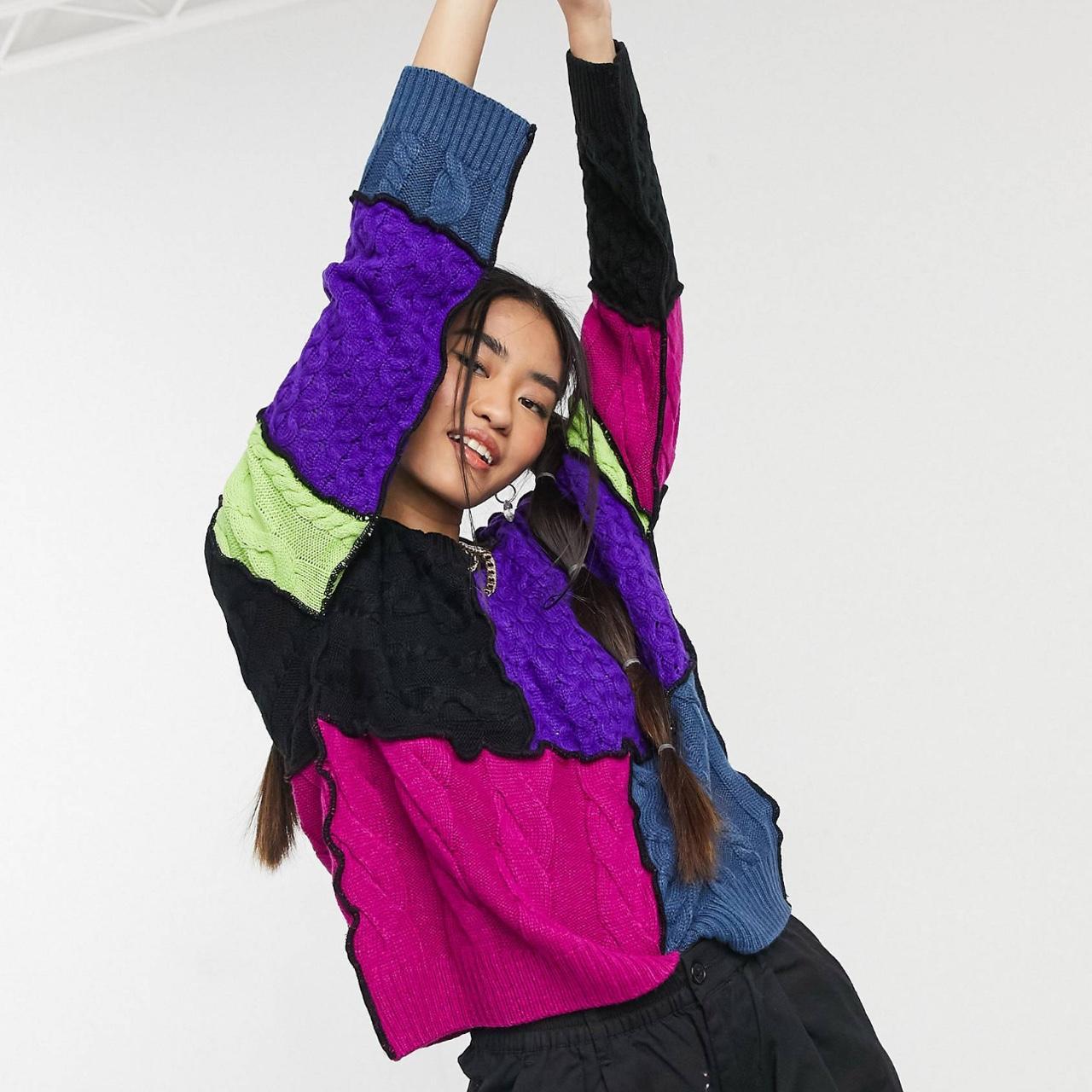 THE RAGGED PRIEST oversized jumper in patchwork... - Depop