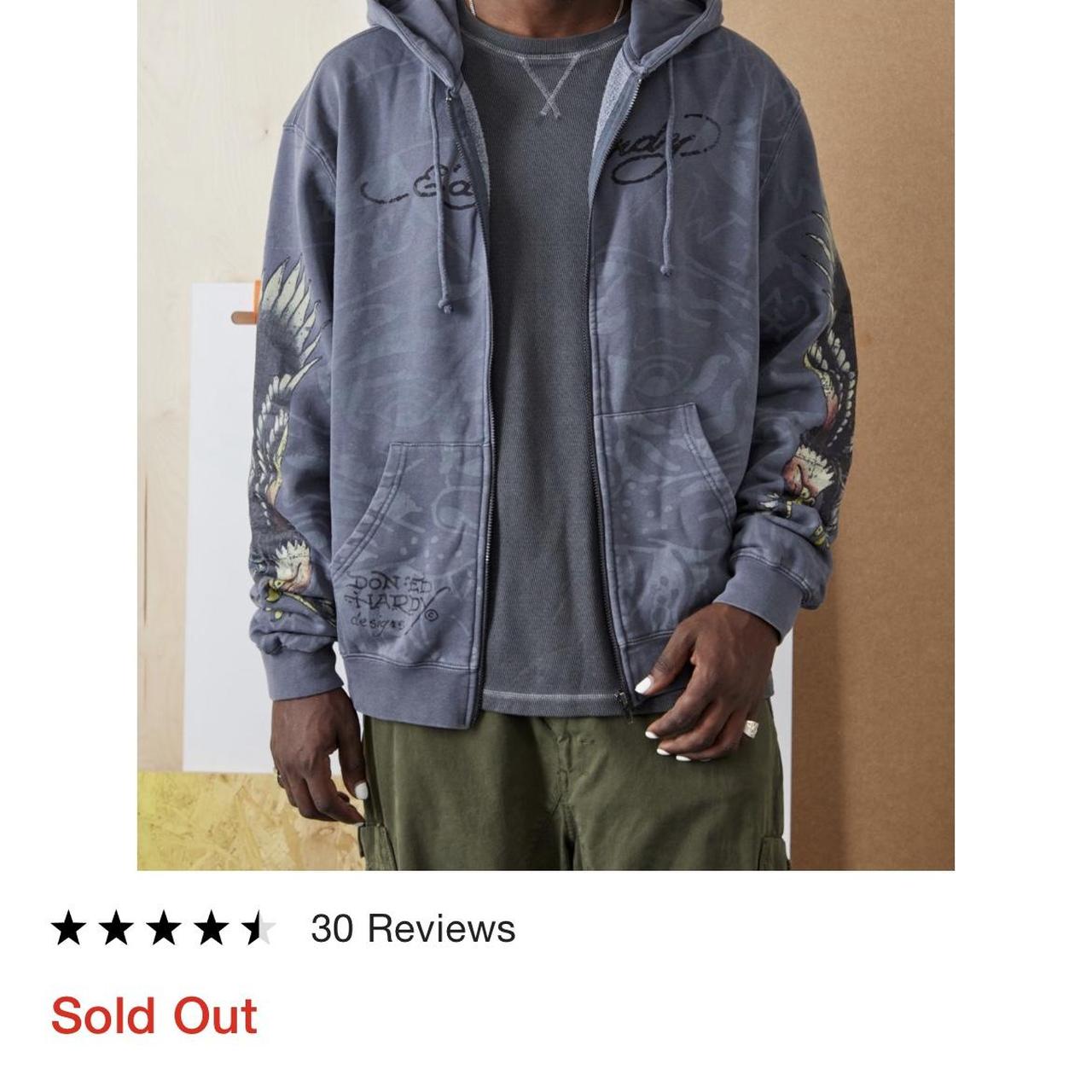 grey ed hardy zip up hoodie, only worn a couple times - Depop