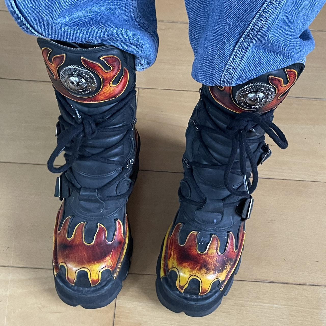 new rock flame heeled leather boots Zip up... - Depop