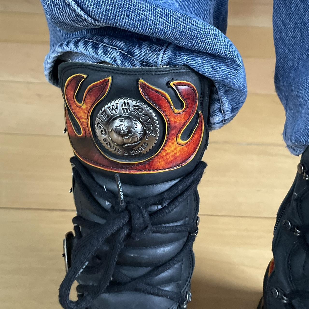 new rock flame heeled leather boots Zip up... - Depop
