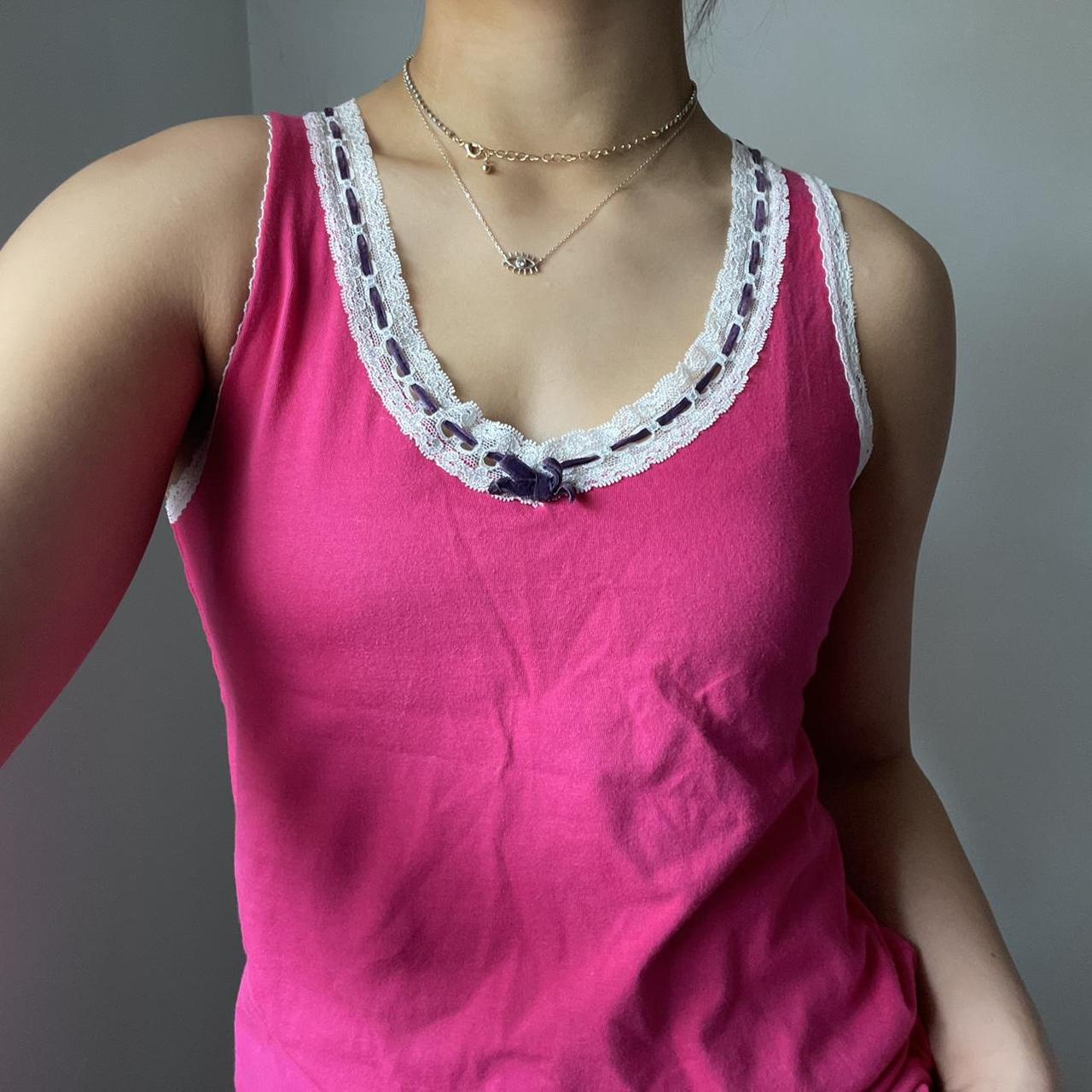 pink lace trim cami top camisole halter neck vest... - Depop