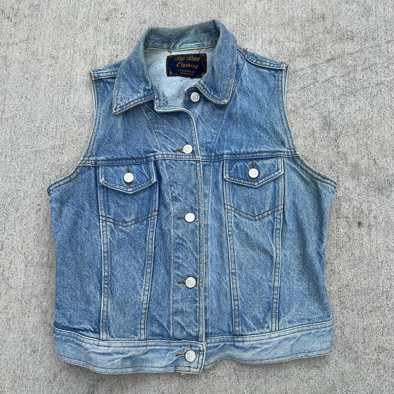 Be Bop Clothing Denim Vest no size tag measures 18... - Depop