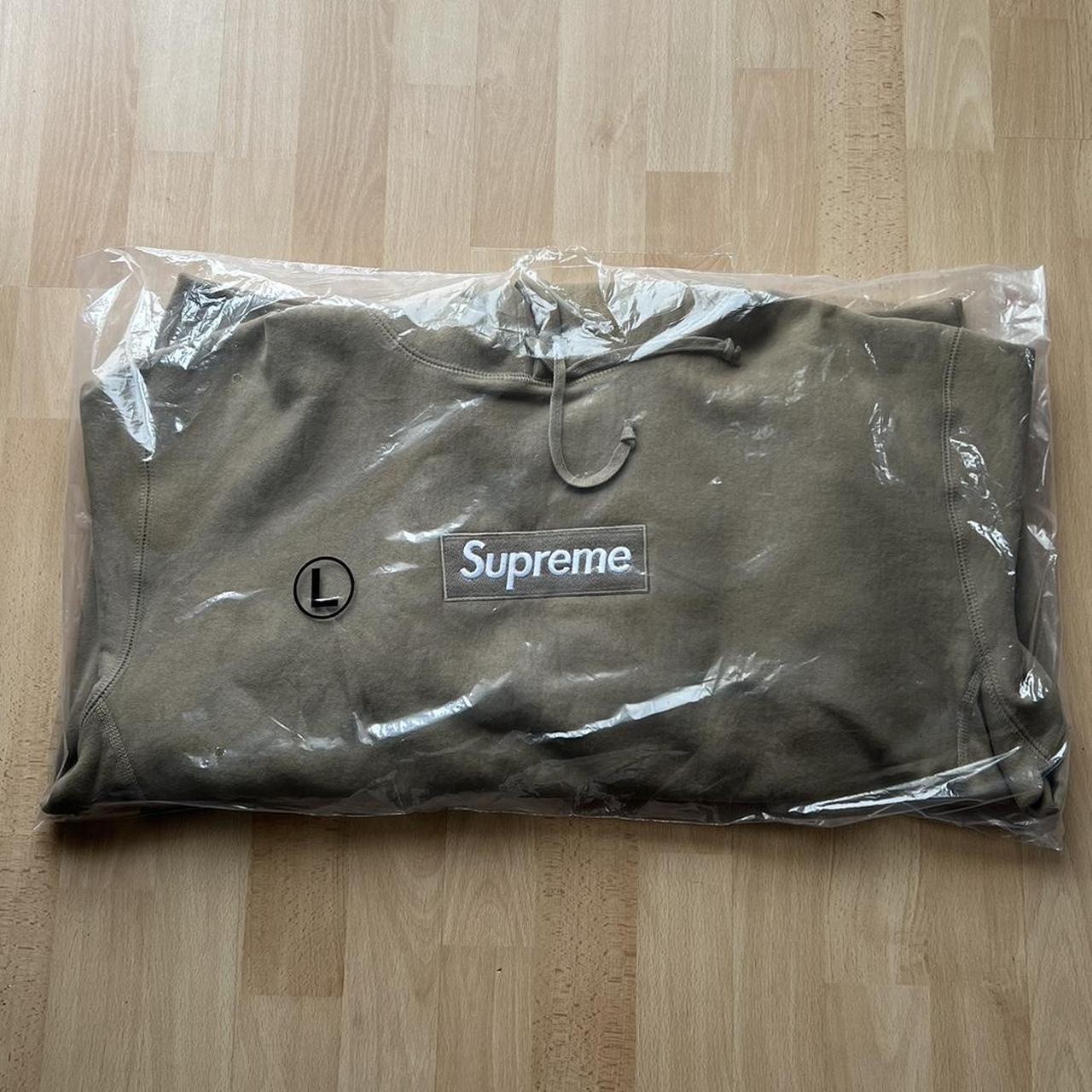 Supreme dark sand box logo hooded... - Depop