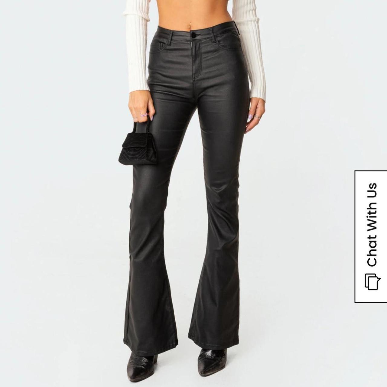 edikted luna faux leather flare jeans size xs worn once - Depop