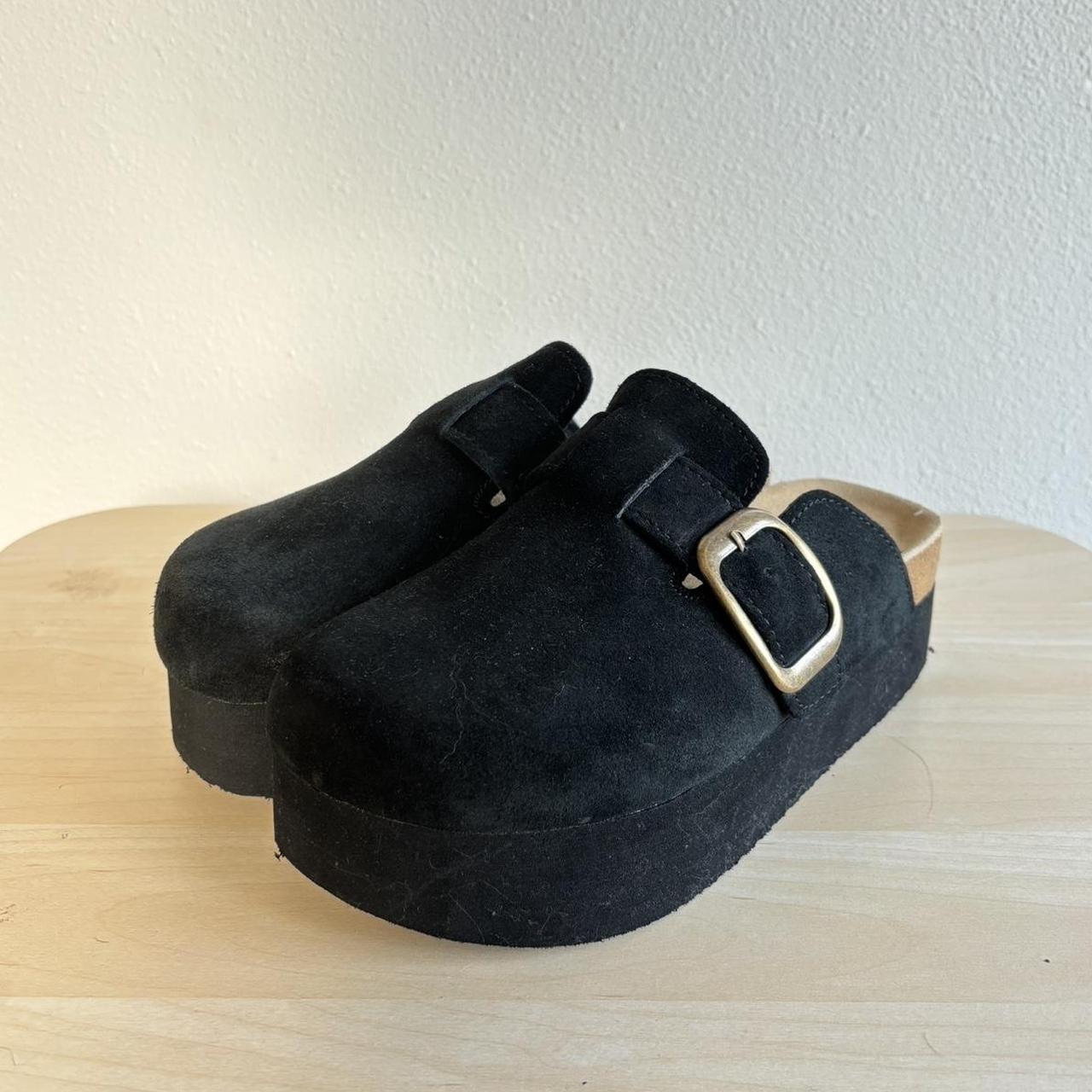 Black Chunky Platform Clogs with Silver Buckle size... | Depop