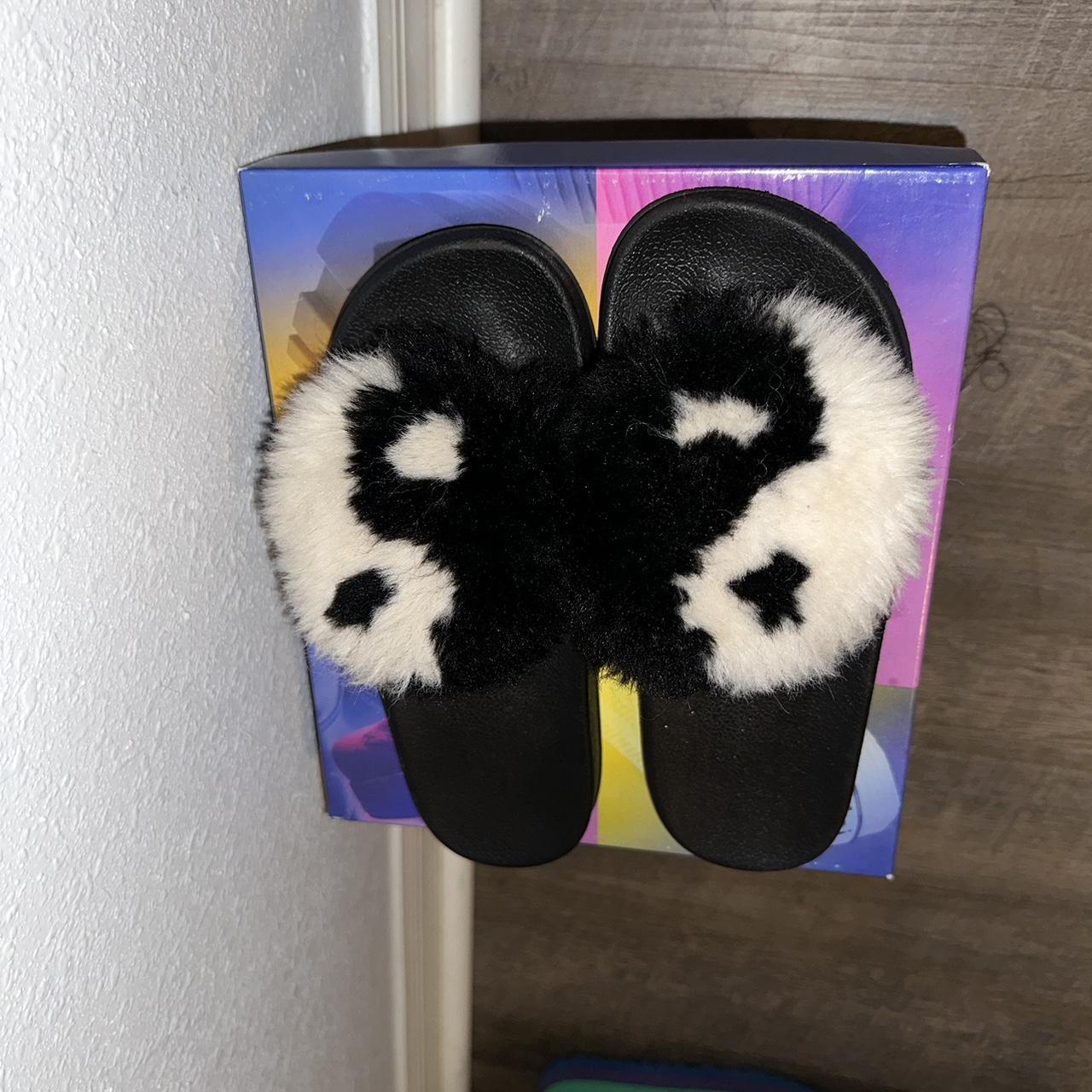 Ying Yang fluffy slides size 6 #slides #fluffyslides... - Depop