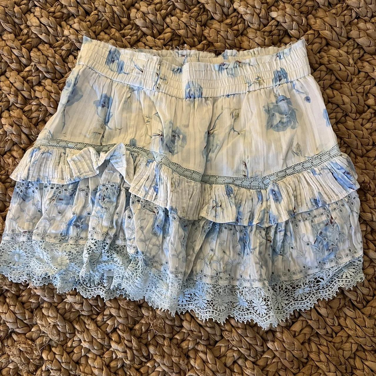 Love shack fancy blue and white floral skirt Size... - Depop