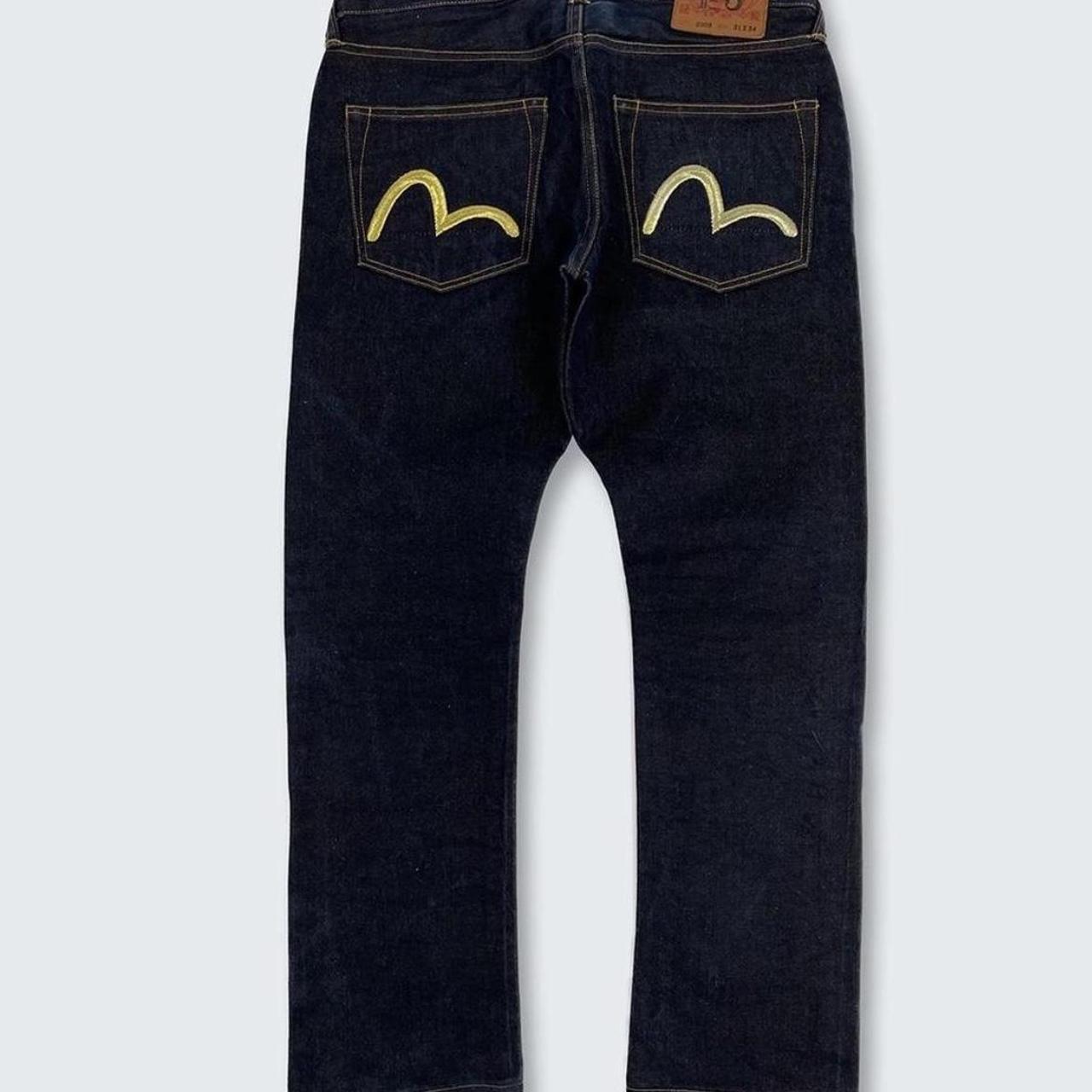 Evisu Men's Navy and Gold Jeans | Depop