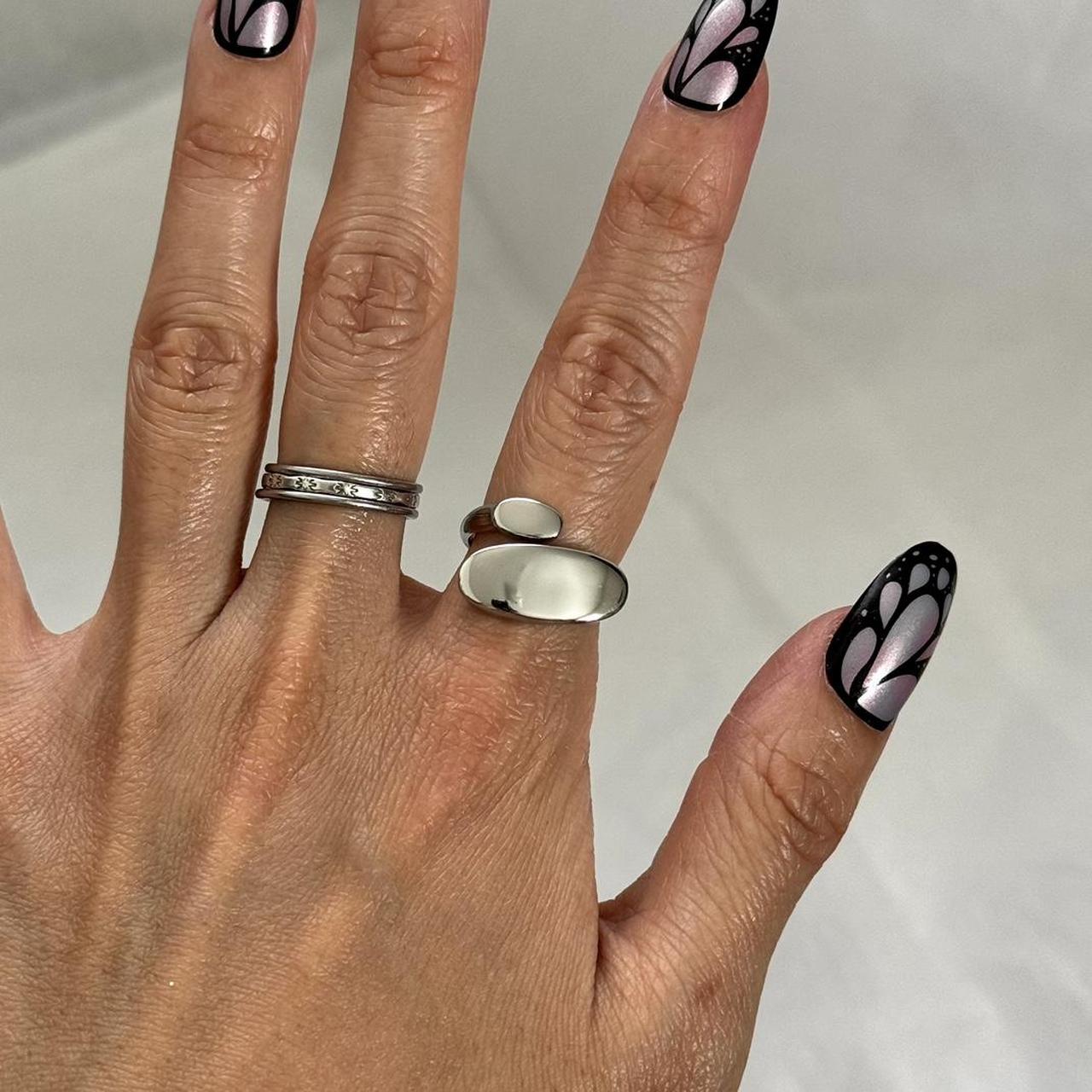 Chunky geometric silver open ring Stainless steel... - Depop