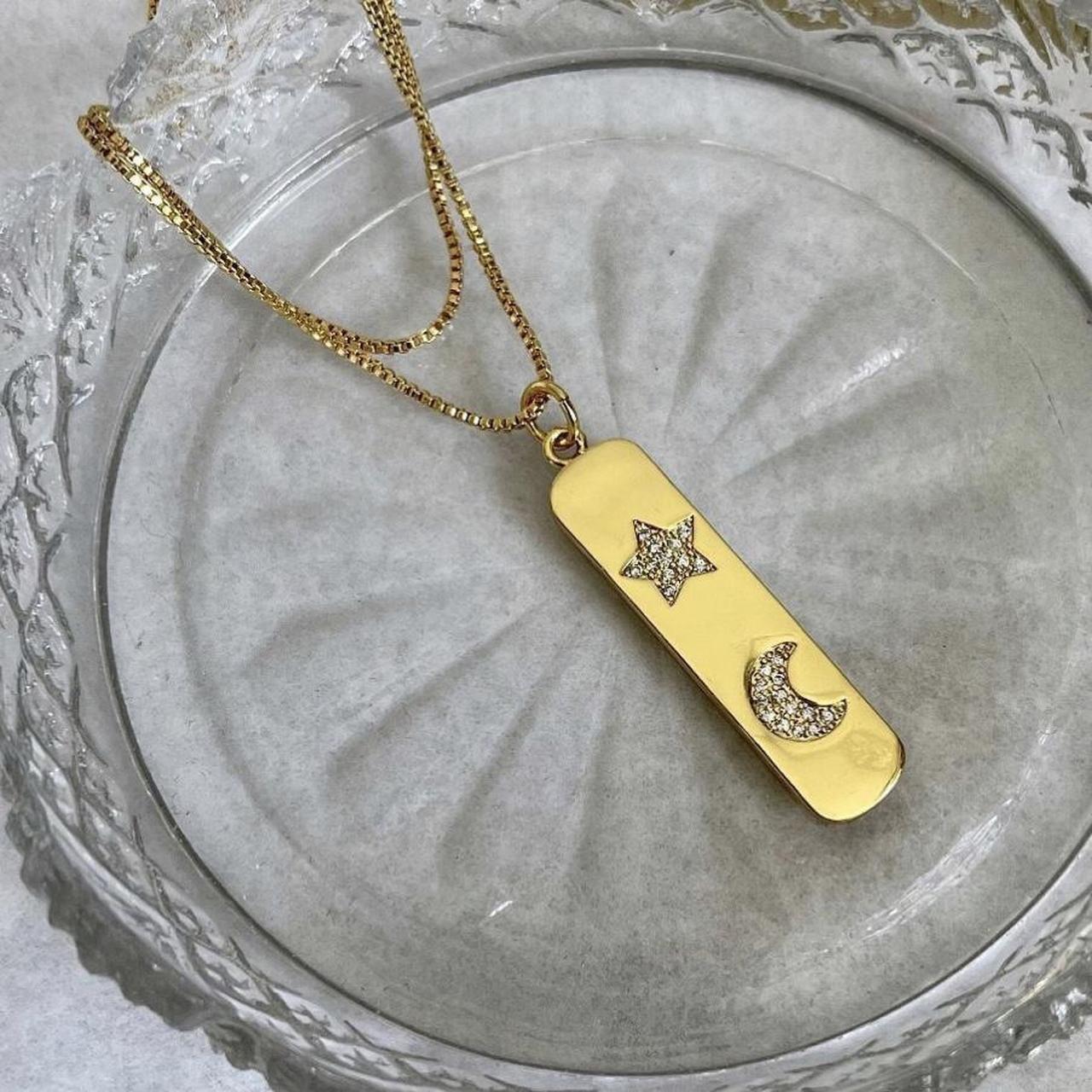 Moon star gold bar necklaces [Handmade] Tiny cz... | Depop