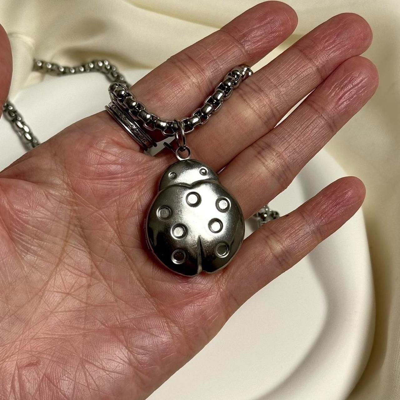 Lady bug photo locket necklace with venetian chain... | Depop