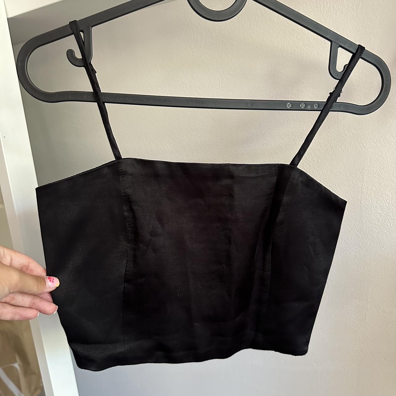 Zara Black satin crop top. Adjustable straps and... - Depop