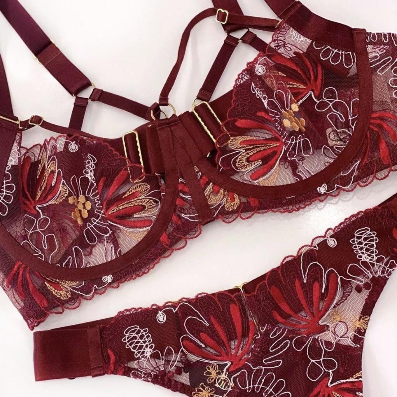 Atelier Bordelle Botanica Burgandy Bra - Size... - Depop