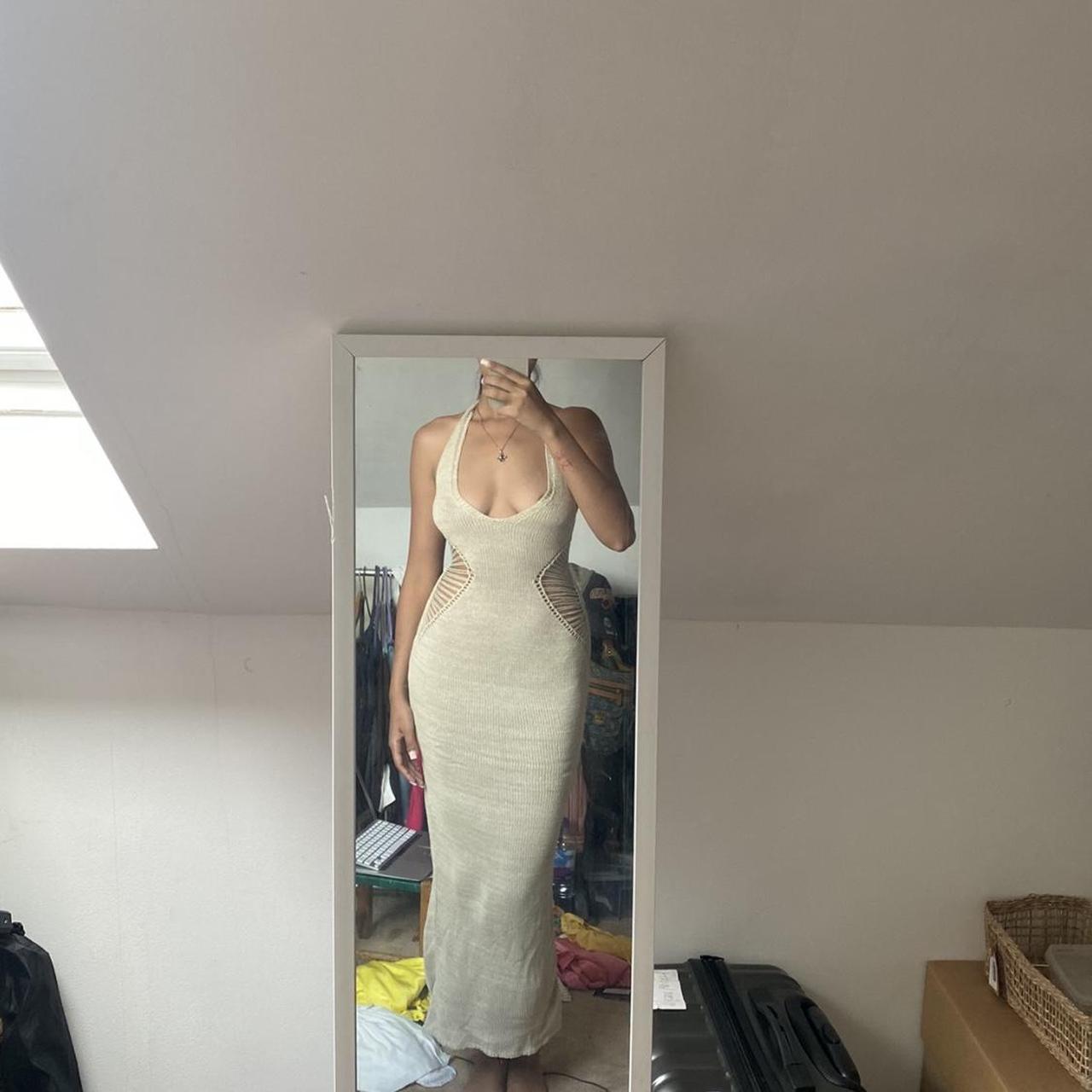 Cream Stone Knitted Distressed Ladder Cut Out Maxi... - Depop