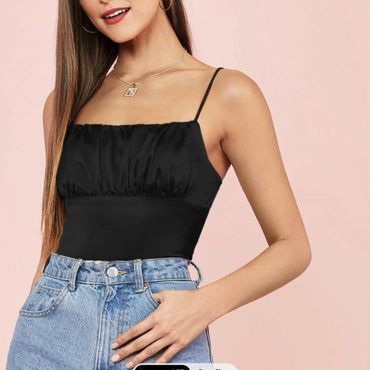 Black satin crop top with spaghetti straps Perfect... - Depop