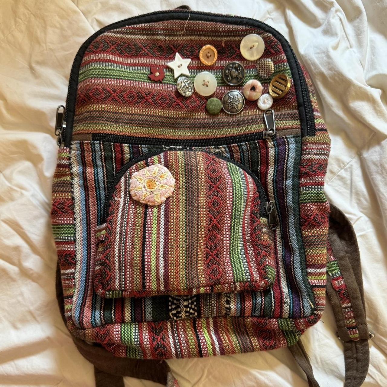 hippie boho stripped backpack added a diy stitched... - Depop