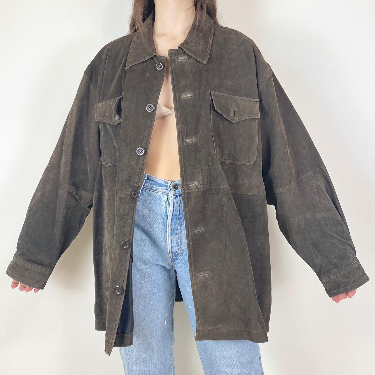 Vintage leather overcoat 90s vtg dark brown,... - Depop