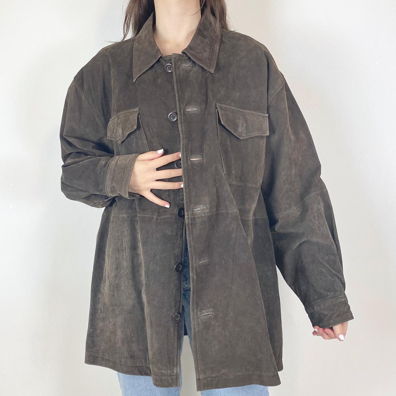 Vintage leather overcoat 90s vtg dark brown,... | Depop