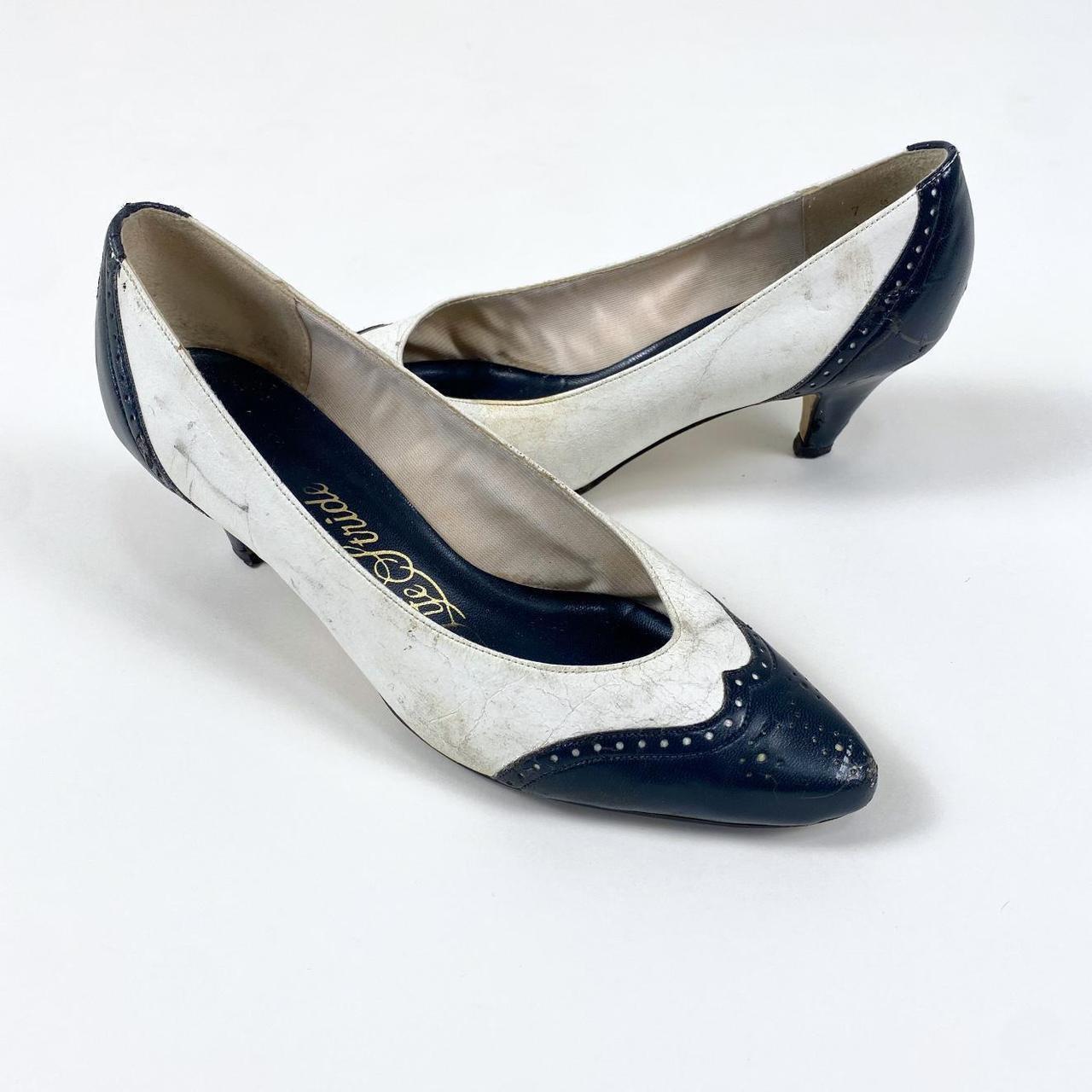 Vintage mod heels 90s does 60s mod style navy blue... | Depop