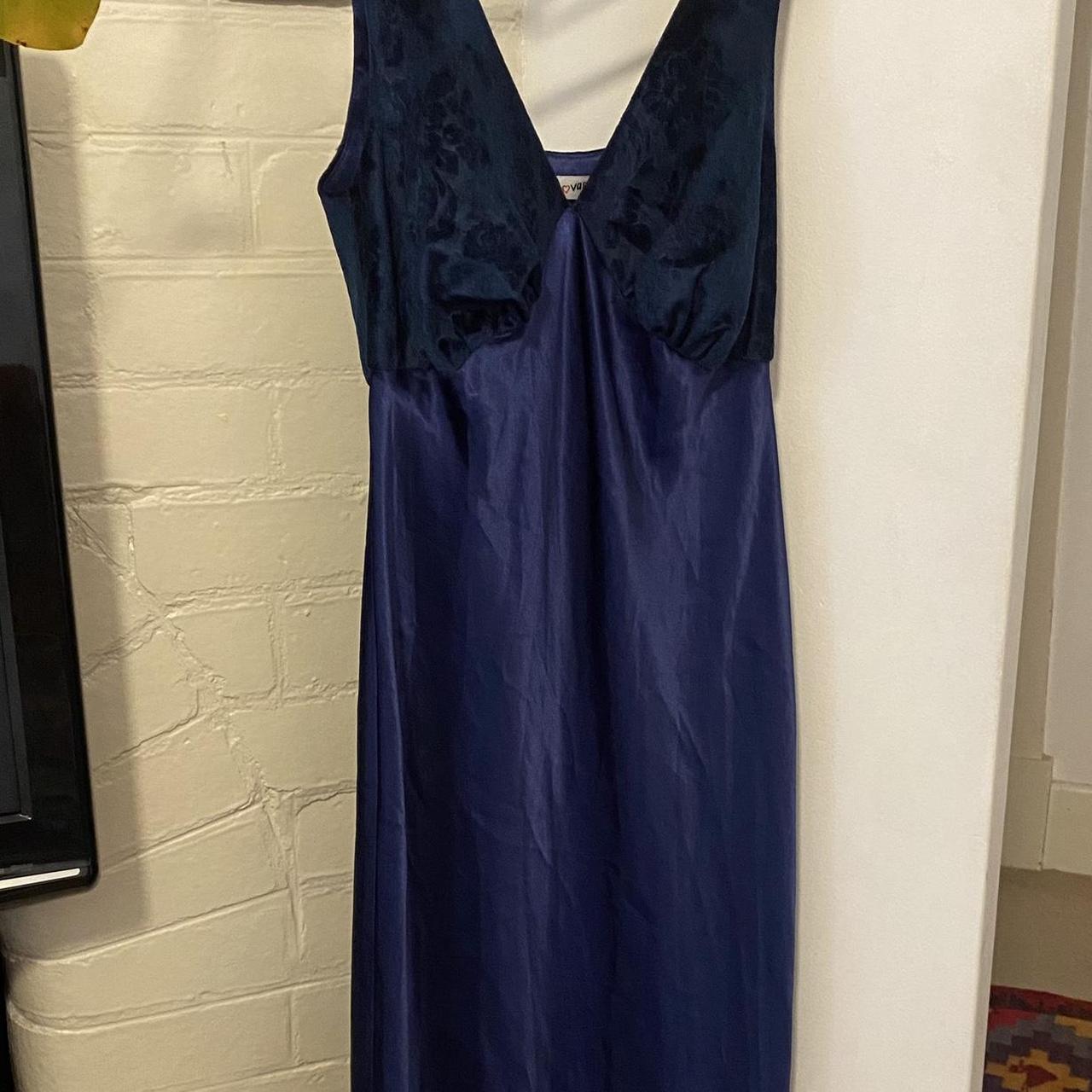 Vintage goth 90s navy blue velvet & satin night gown... - Depop