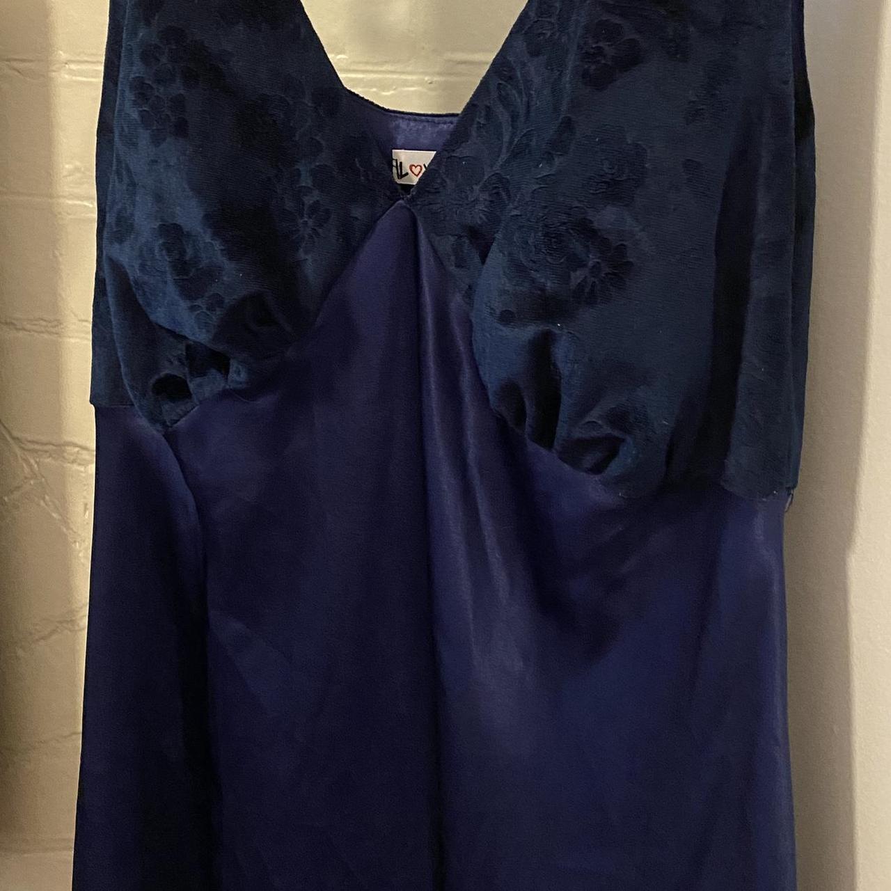 Vintage goth 90s navy blue velvet & satin night gown... - Depop