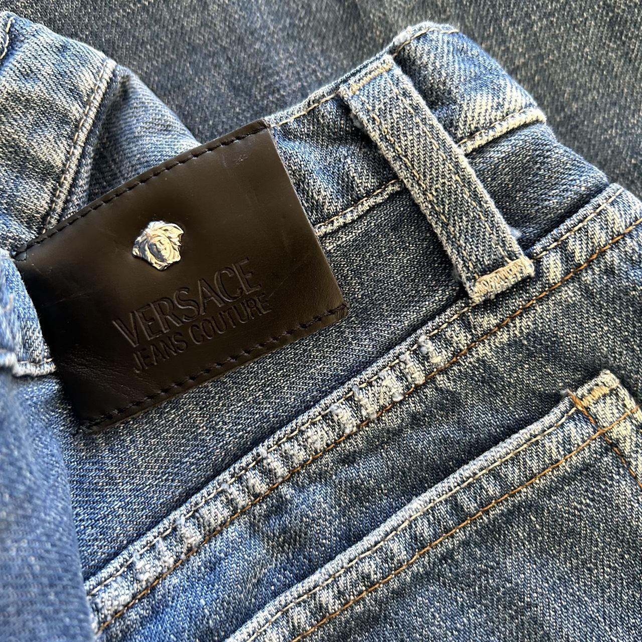 Vintage Versace Jeans Couture blue denim wide leg... - Depop