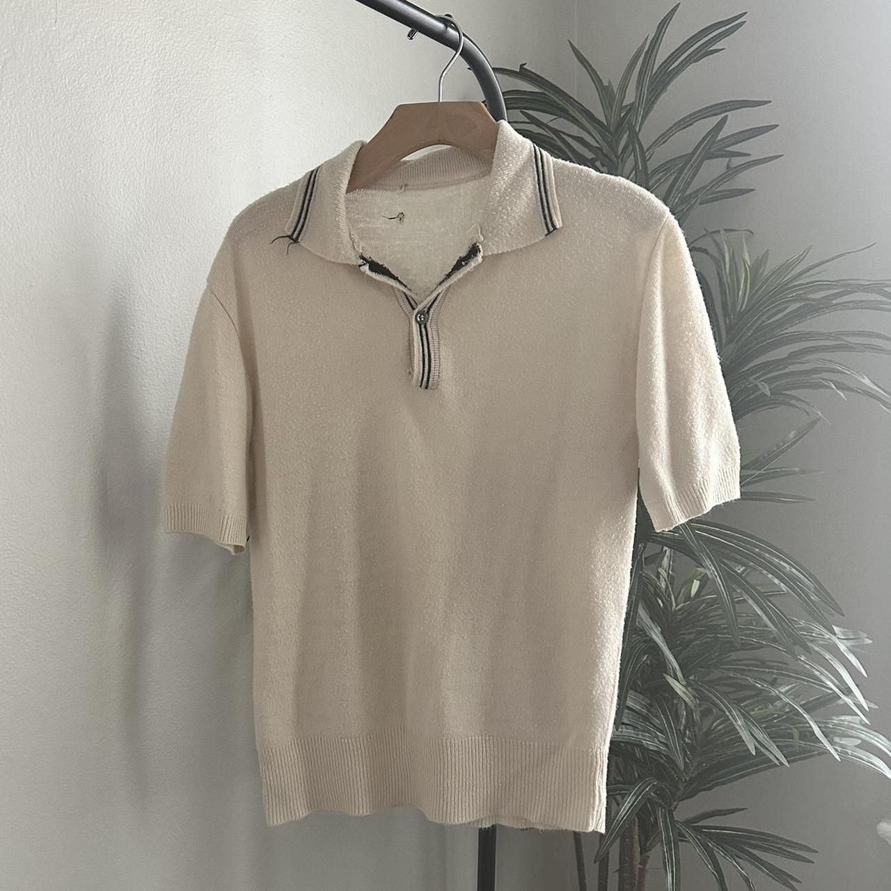 60s Cream Polo Knit Button Up Shirt Size M Pit to... - Depop